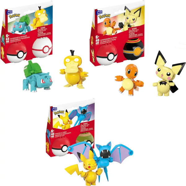 Mega Bloques de construcción Pokémon Pack 2 pokeballs con personajes s ...